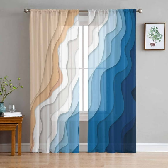 Blue Geometric Beach Sheer Curtains 108 Inch Length 2 Panels Set for ...
