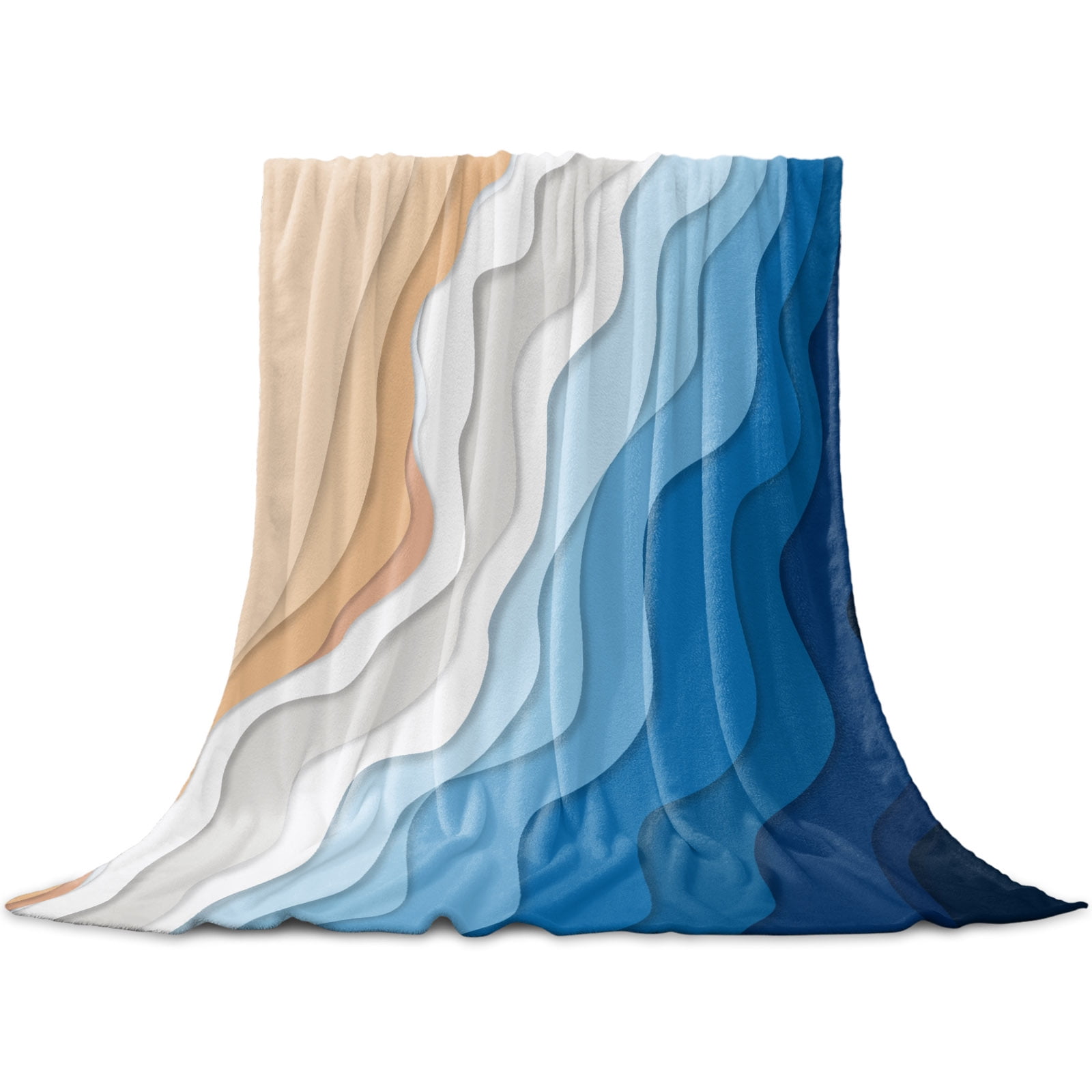 Blue Geometric Beach Throw Blanket for Couch, Soft Lightweight Flannel ...