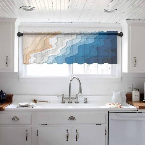 Blue Geometric Beach Valance Curtains for Kitchen/Living Room/Bathroom ...