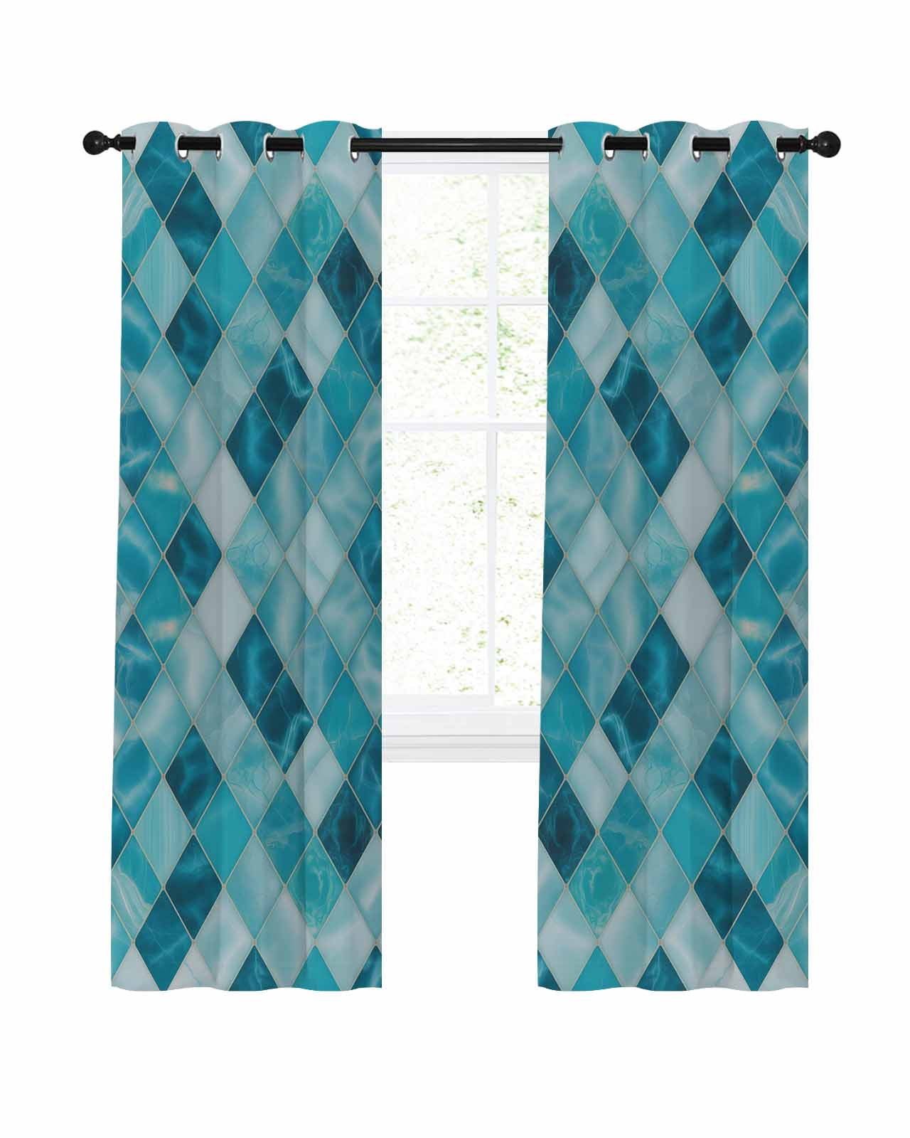 Blue Geometric Blackout Curtains, Light Blocking Print Window Curtains ...