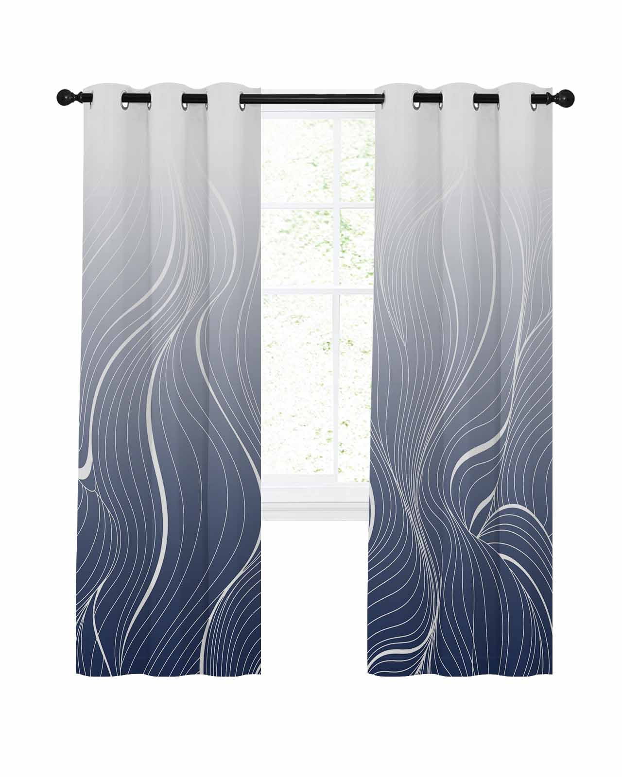 Blue Geometric Blackout Curtains, Light Blocking Print Window Curtains ...