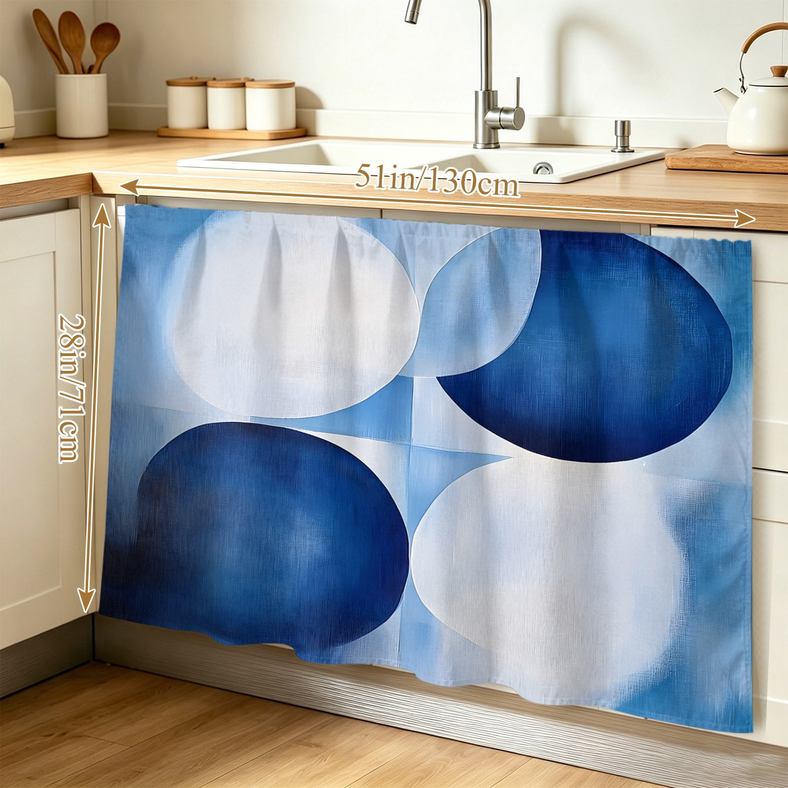 Blue Geometric Cabinet Curtain 28"W x 51"L, Gradient Abstract ...