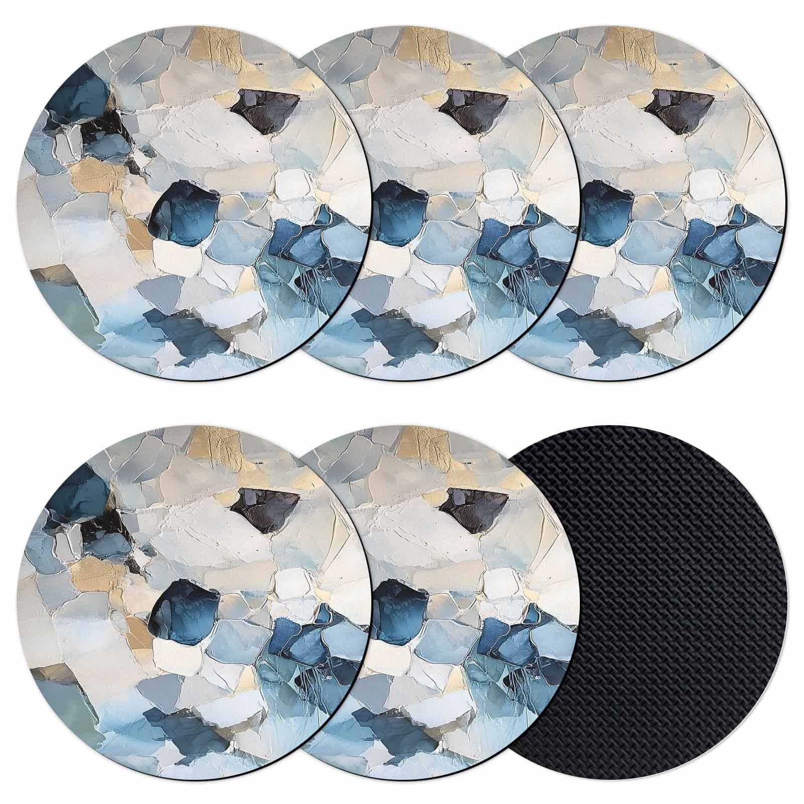 Blue Geometric Coasters Set of 6, Modern Abstract Oil Painted Absorbent ...