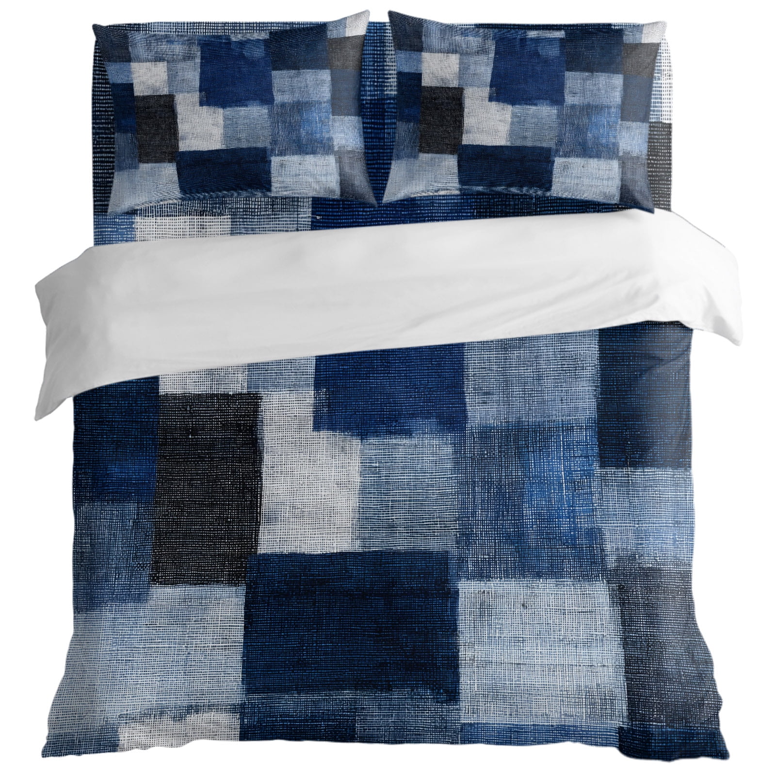 Blue Geometric Color Block King Size Bed Set,Abstract Collage Art ...