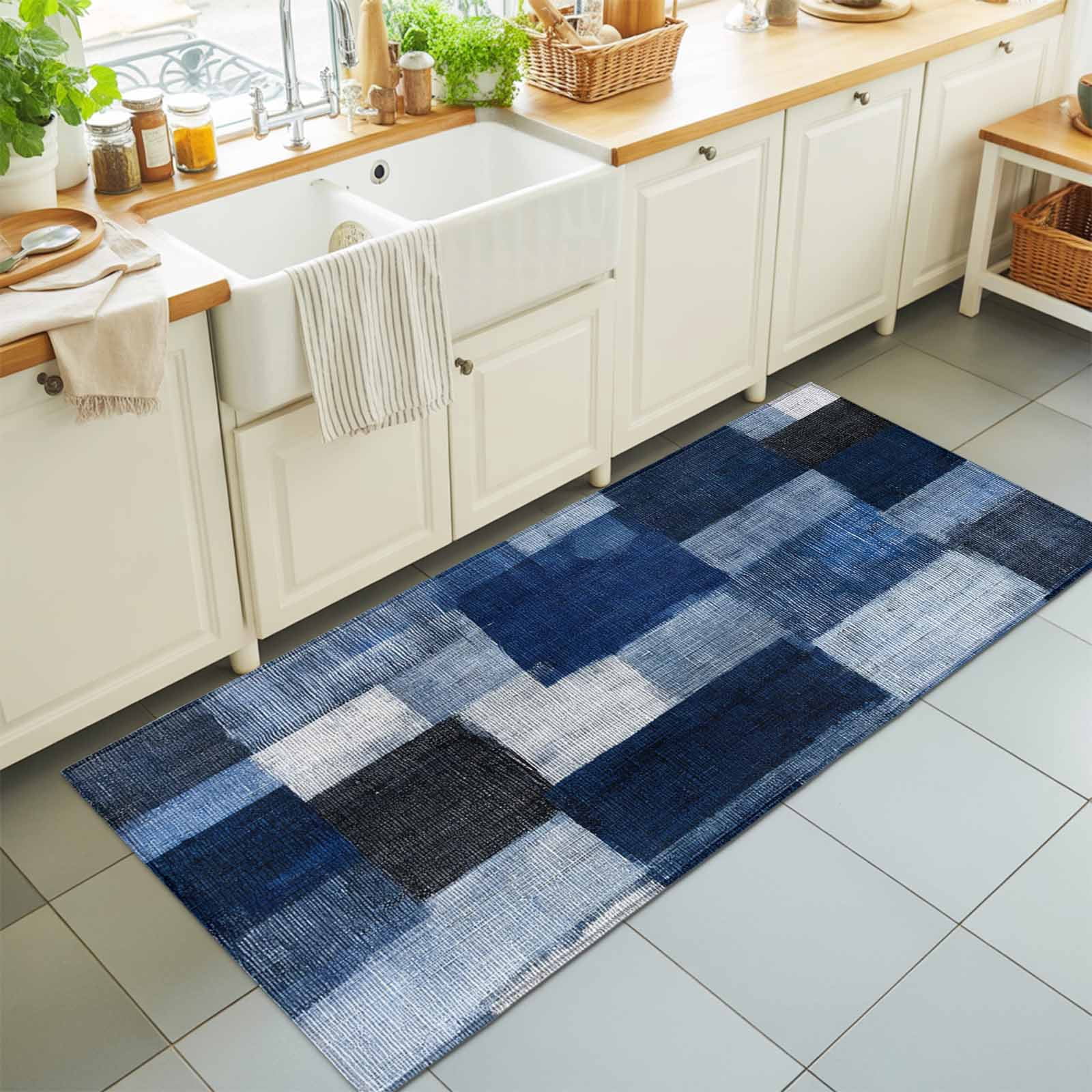Blue Geometric Color Block Rectangle Rug 2'x6' Abstract Collage Art ...