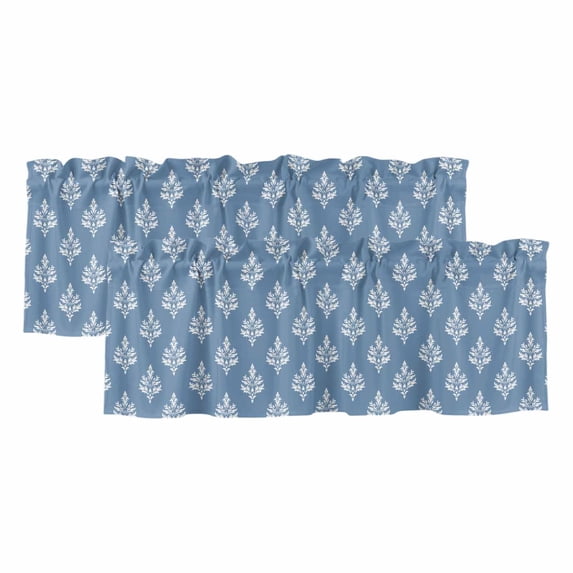 Blue Geometric Curtain Valances for Windows, Kitchen Valance Window ...