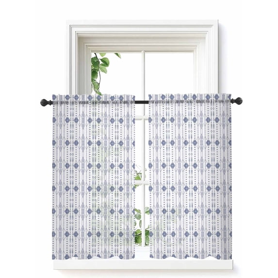 Blue Geometric Curtains 45 Inch Length,Sheer Curtains for Bedroom ...