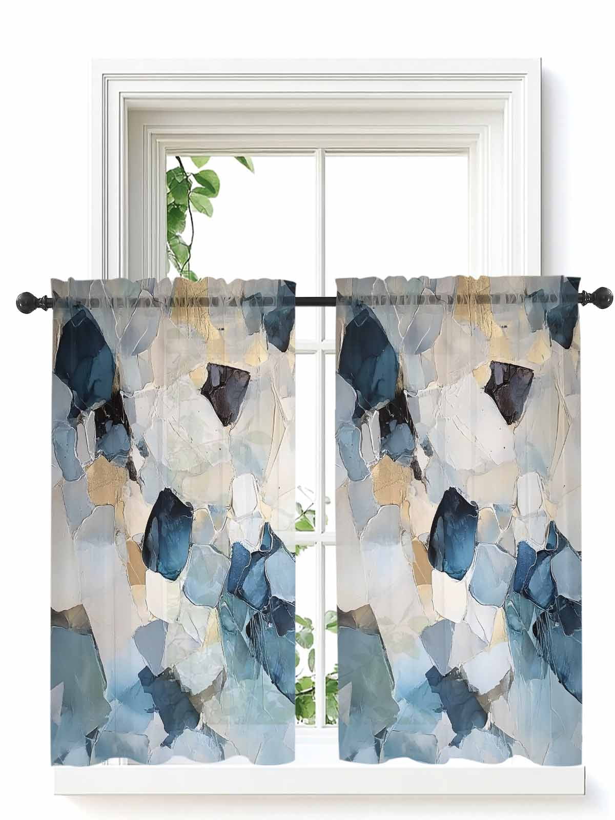 Blue Geometric Curtains 54 Inch Length, Sheer Curtains for Bedroom ...