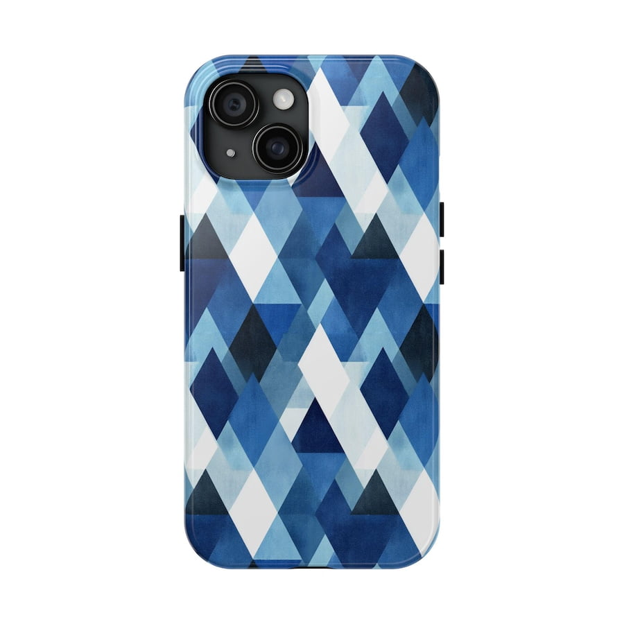 Blue Geometric Diamond Style Case for iPhone 11 12 13 14 15 16 17 Pro ...