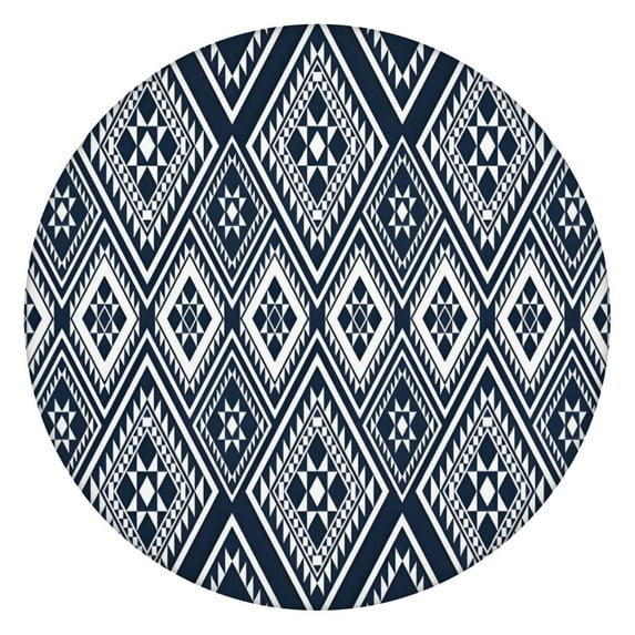 Blue Geometric Diamond Triangle Pattern Round Fitted Tablecloth with ...