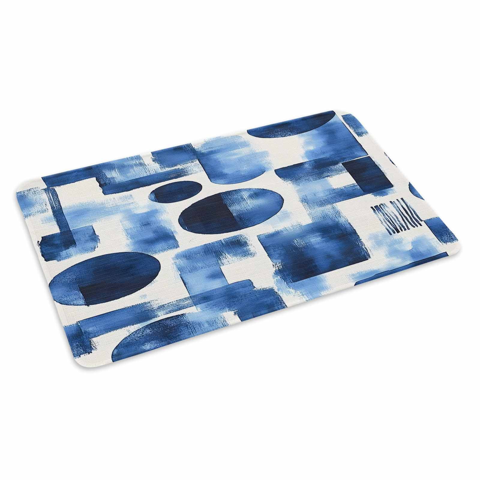 Blue Geometric Doormat Outdoor Entrance 18"x30", Modern Abstract ...