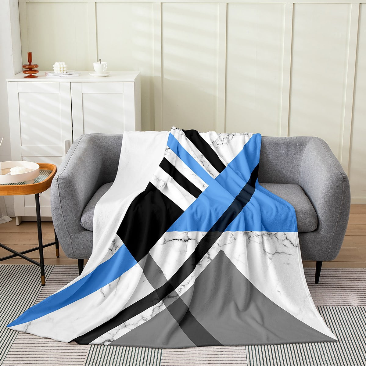 Blue Geometric Fleece Blanket 30x40 Patchwork Geometric Triangle Stripe ...