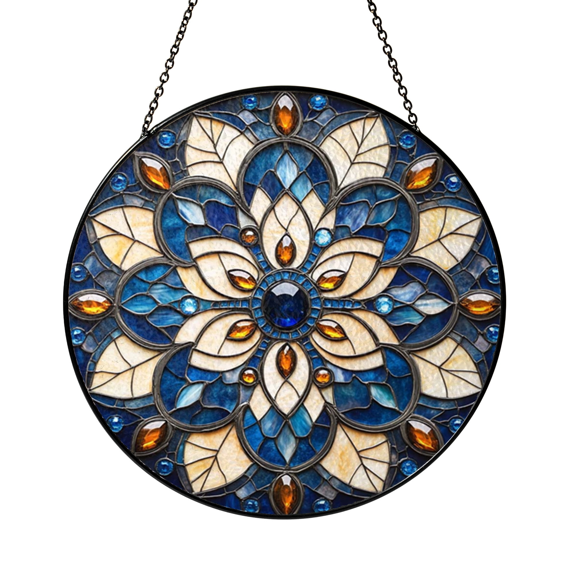 Blue Geometric Floral Stained Glass Suncatcher – Decorative Window ...