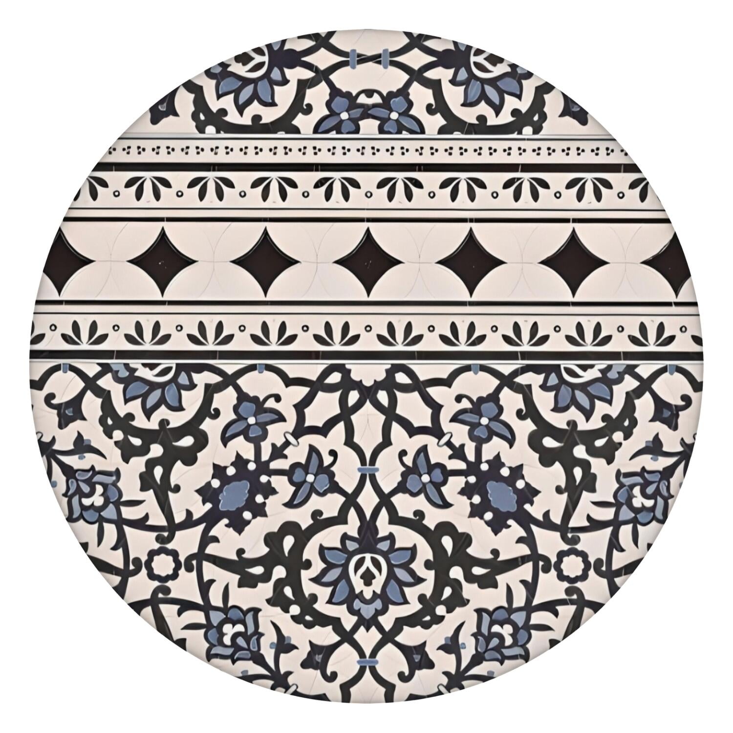 Blue Geometric Flower Diamond Pattern Round Fitted Tablecloth with ...