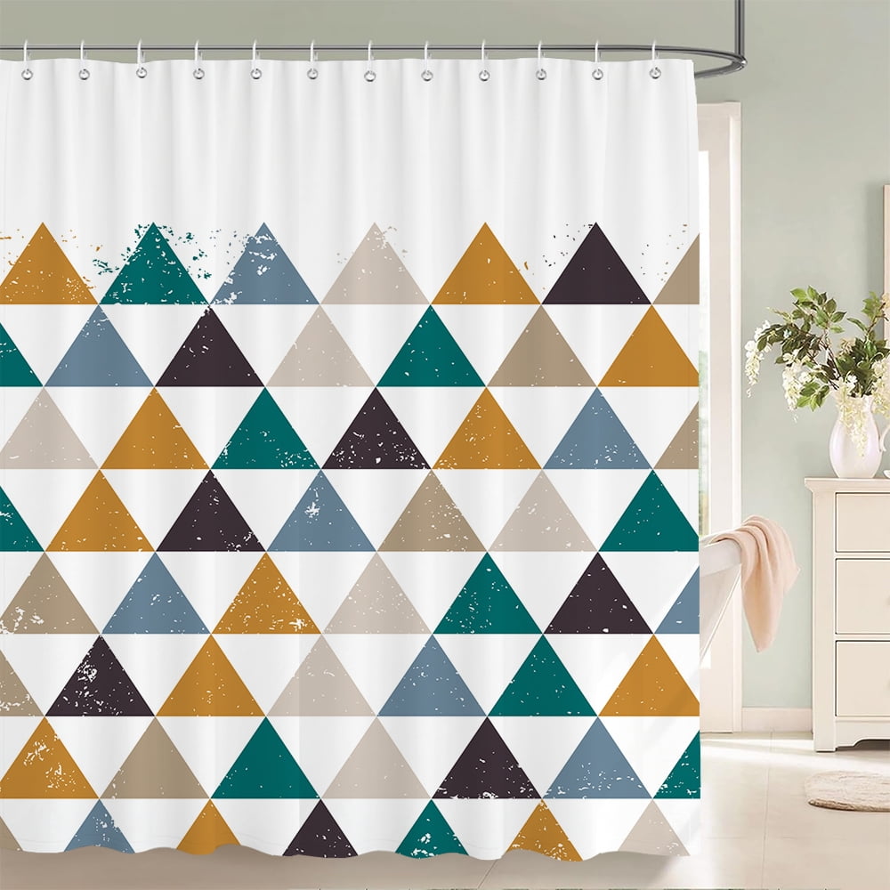 Blue Geometric Hexagonal Shower Curtains Waterproof Fabric Bathroom Curtain with ration Bath ...