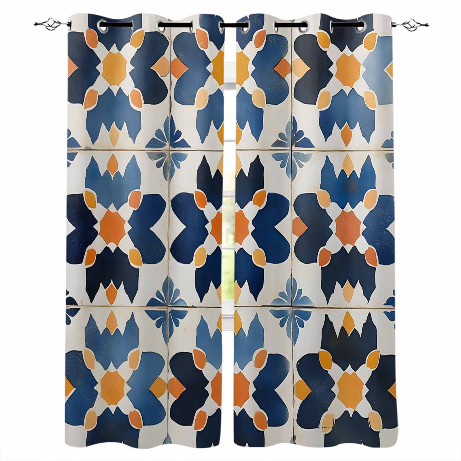 Blue Geometric Kitchen Curtains Simple Colorful Block Abstract Pattern ...