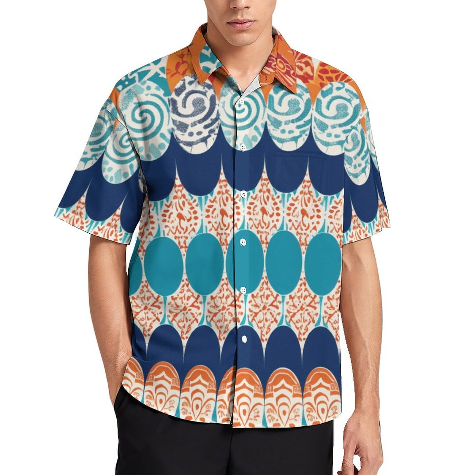 Blue Geometric Men's Shirts Short Sleeve Casual Shirts Button Down ...