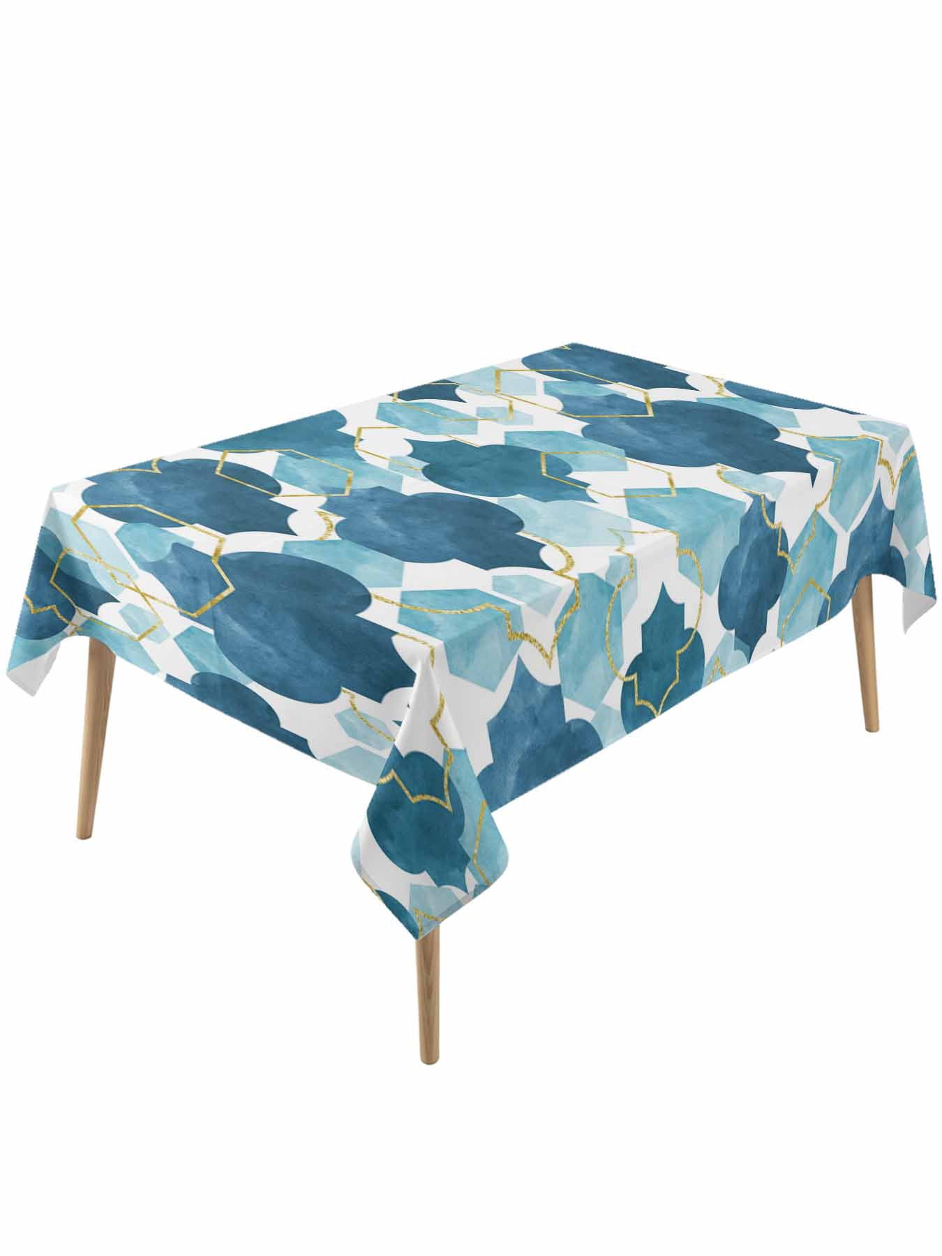 Blue Geometric Moroccan Rectangle Tablecloth, Abstract Art Blue Ombre ...