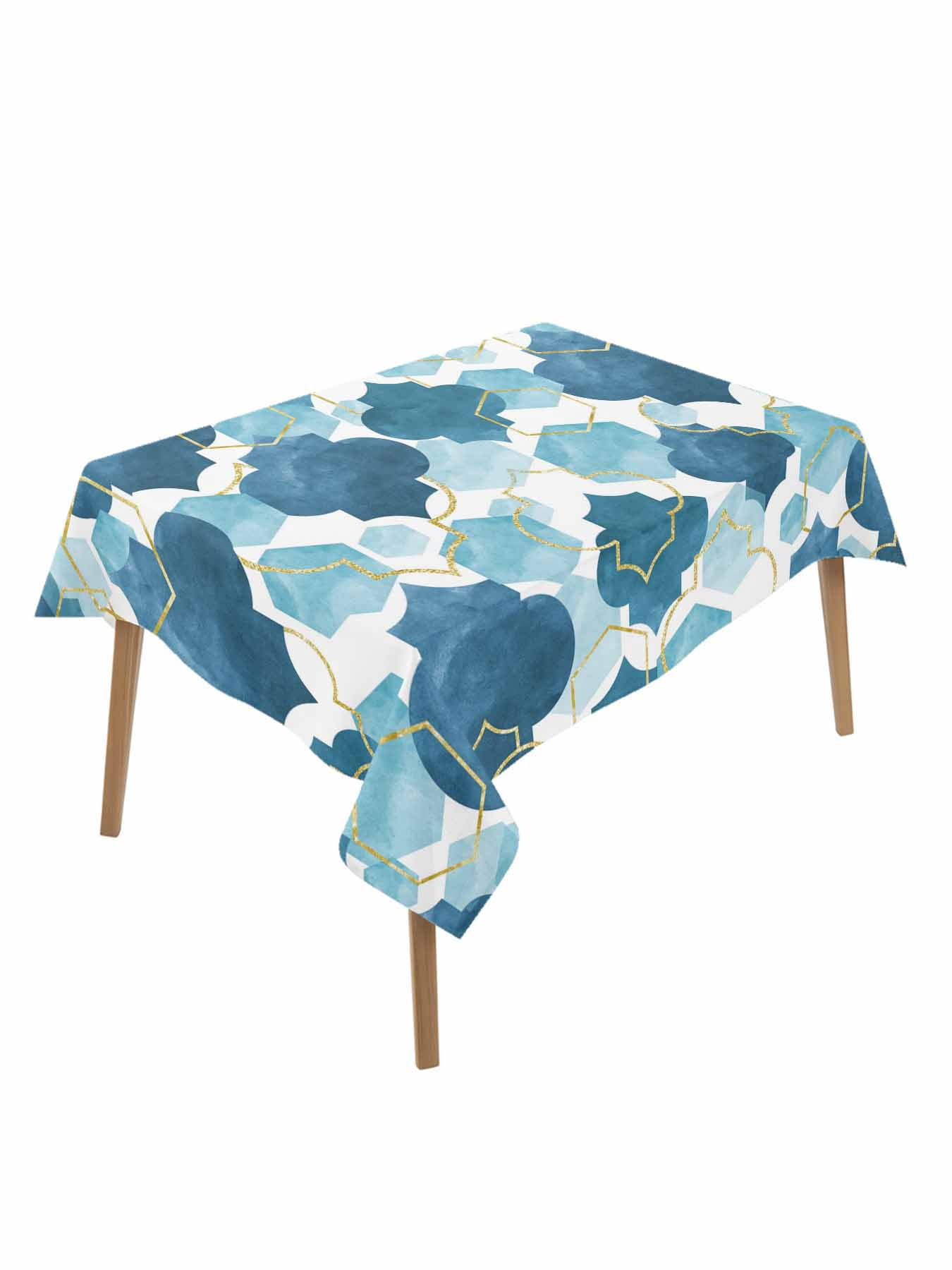 Blue Geometric Moroccan Rectangle Tablecloth, Abstract Art Blue Ombre ...