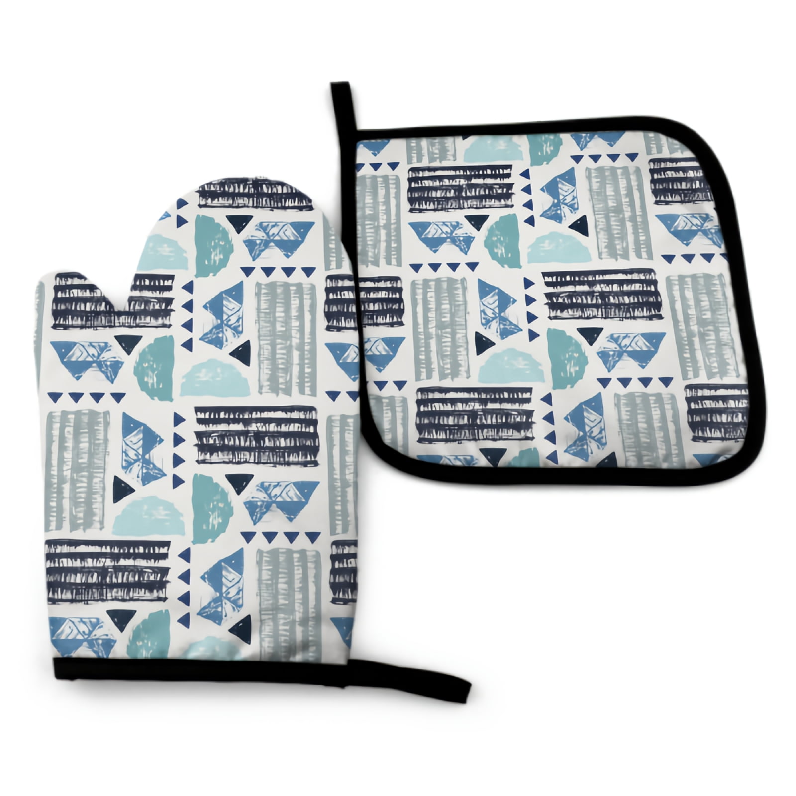 Blue Geometric Oven Mitt and Pot holder Set Heat Resistant Non Slip ...