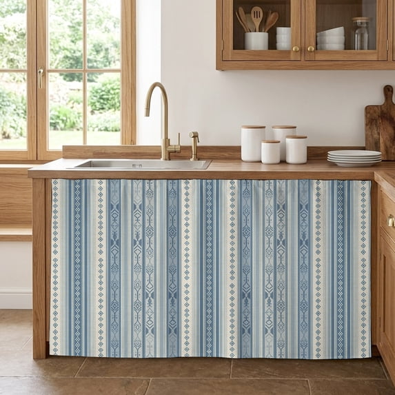 Blue Geometric Pantry Cabinet Curtains 28''x51'', Modern Abstract Art ...