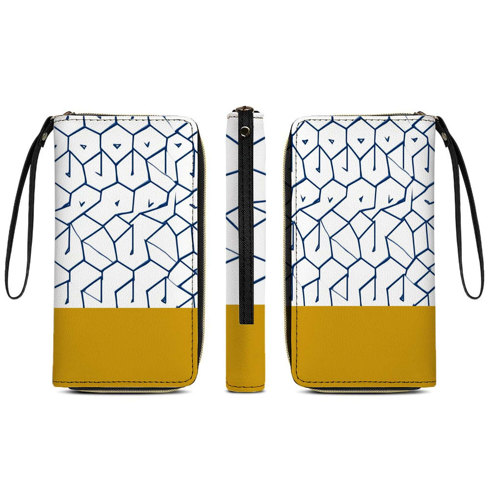 Blue Geometric Pattern Gold Base Long Wallets For Women PU Leather ...
