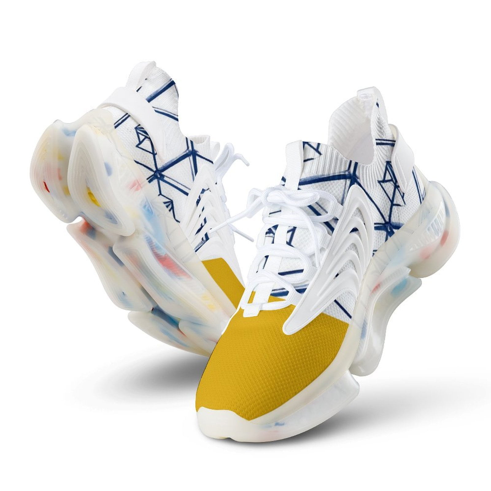 Blue Geometric Pattern Yellow Base Walking Shoes for Men Woman ...