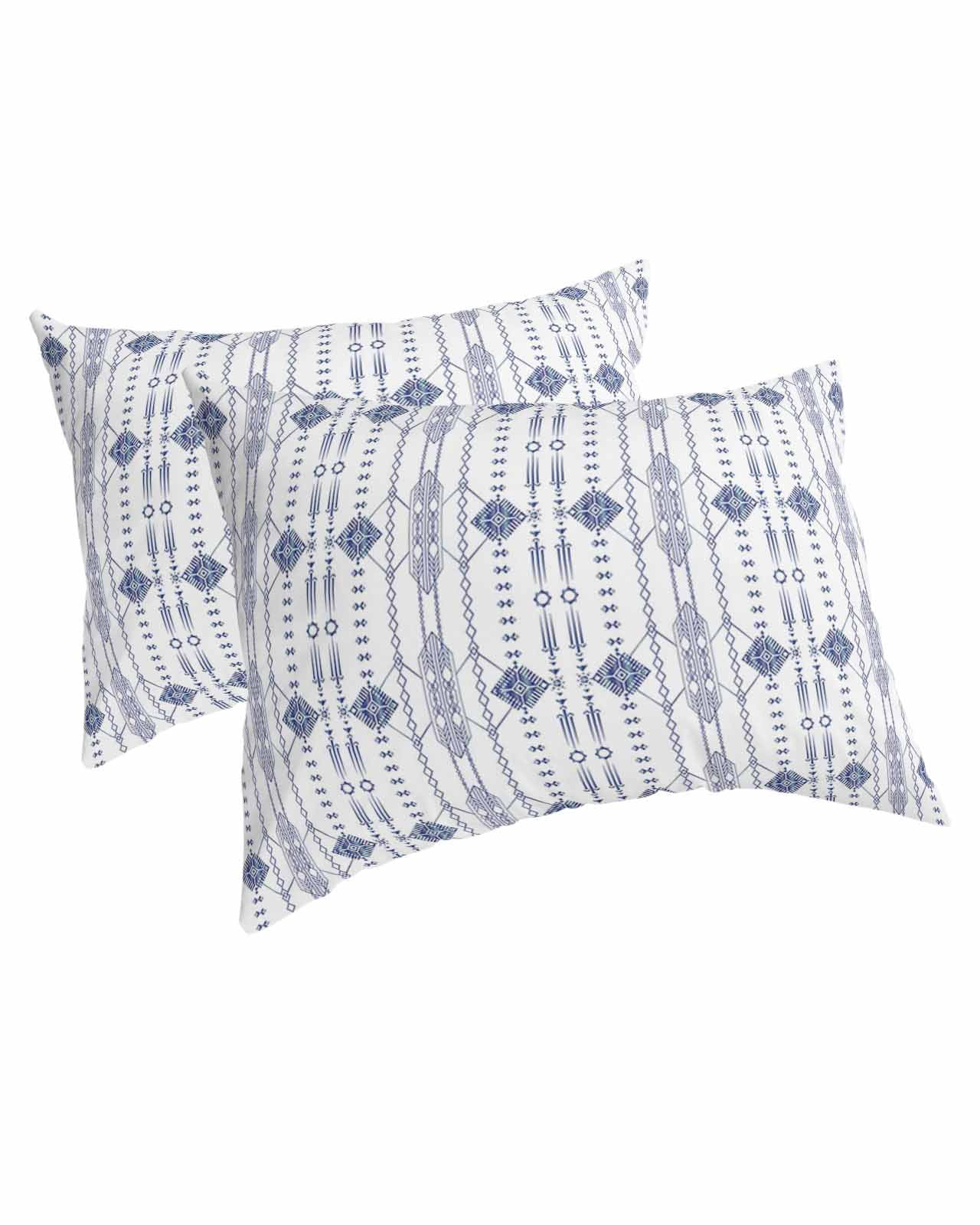 Blue Geometric Pillow Covers King Size 2 Pack, Boho Ethnic Modern ...