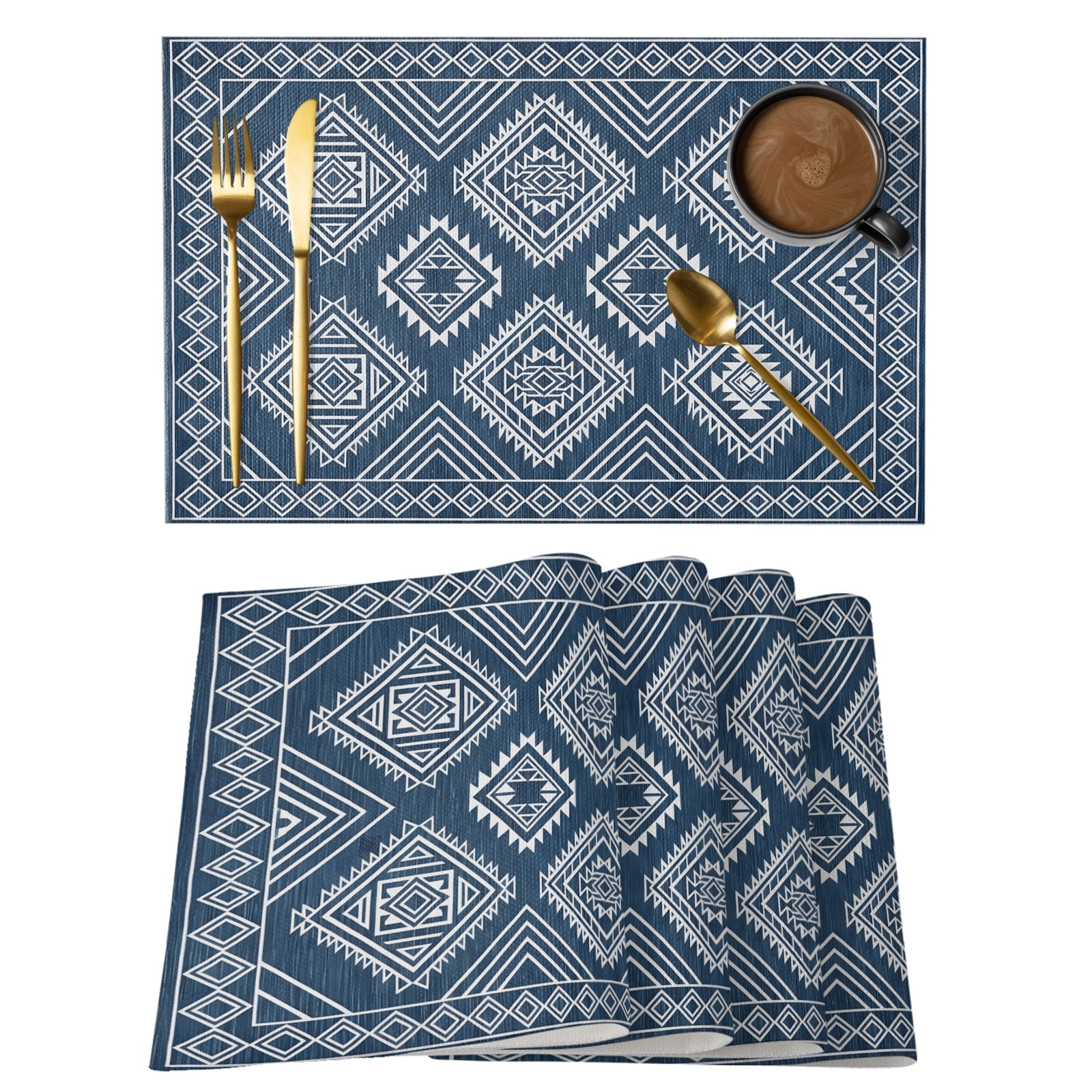Blue Geometric Placemats Set of 6 Geometric Traditional Moroccan Place ...