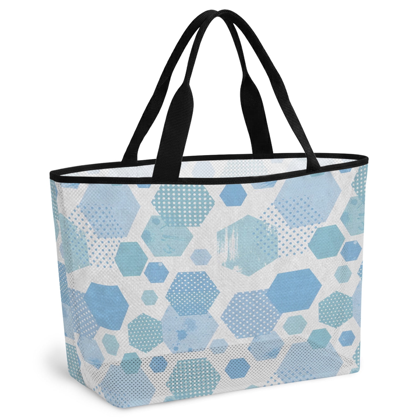 Blue Geometric Polka Dot Beach Bag for Women, Large Breathable Mesh ...