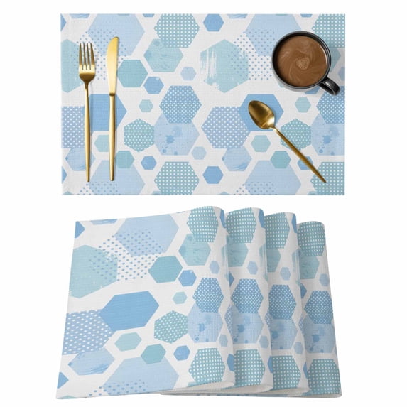 Blue Geometric Polka Dot Placemats Set of 6 Modern Gradient Art Place ...