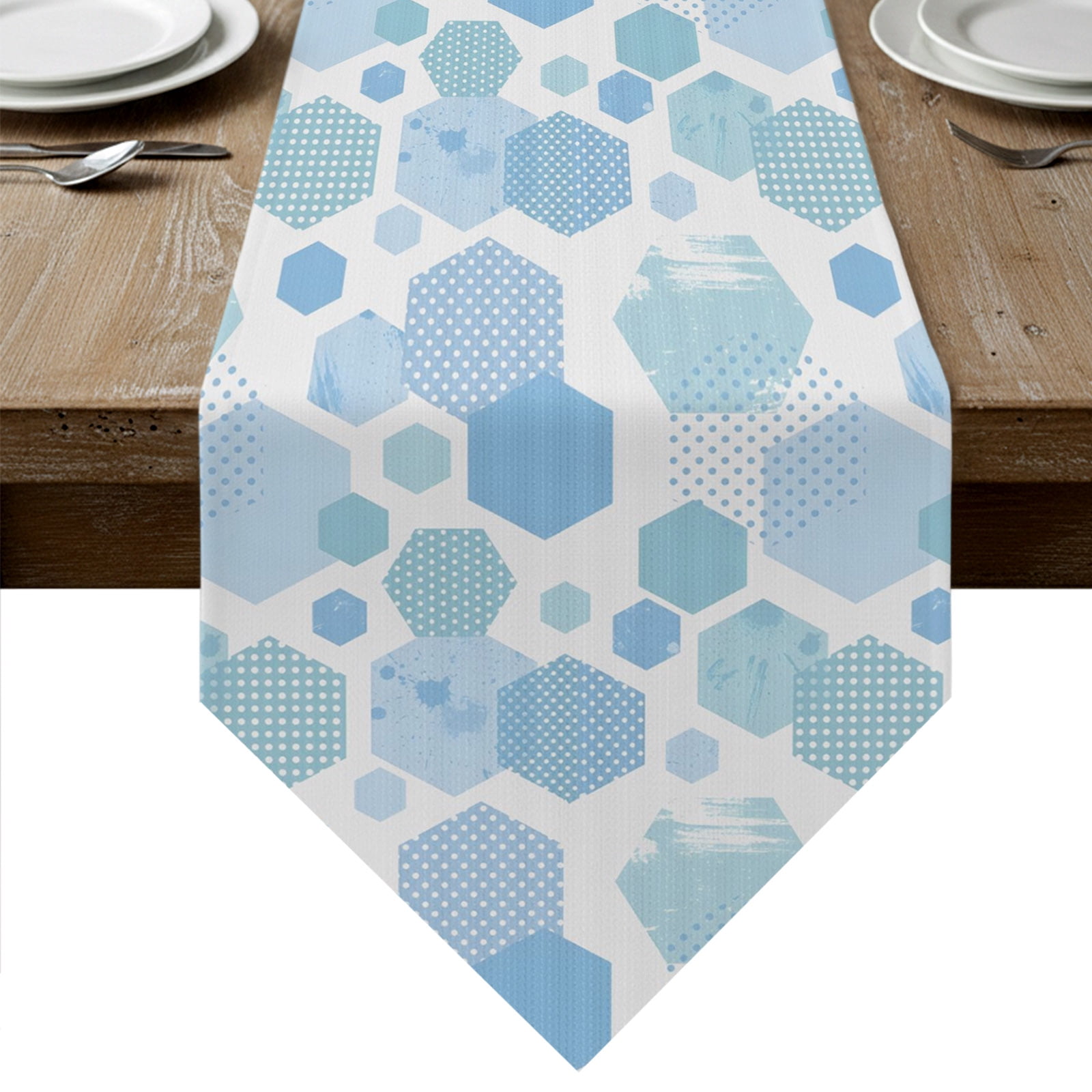 Blue Geometric Polka Dot Table Runner Linen Burlap Table Runner 90 ...