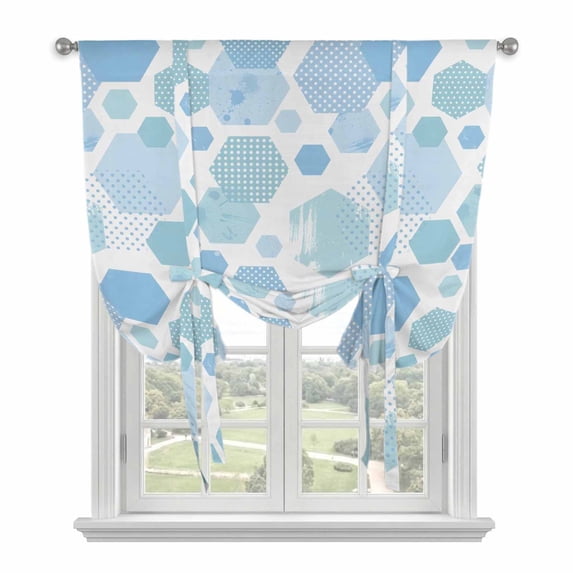 Blue Geometric Polka Dot Tie Up Curtains for Window, Thermal Insulated ...