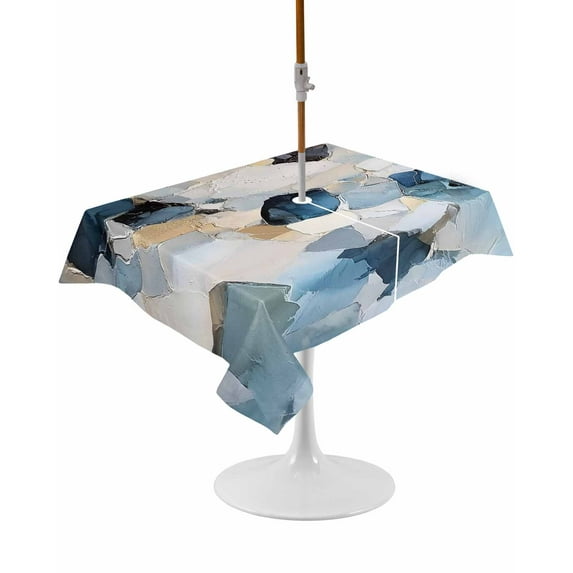 Blue Geometric Rectangle Outdoor Tablecloth, Waterproof Table Cloth ...