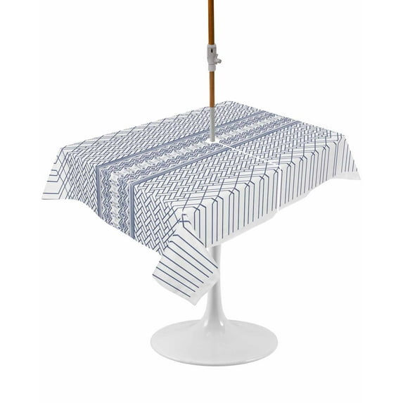 Blue Geometric Rectangle Outdoor Tablecloth, Waterproof Table Cloth ...