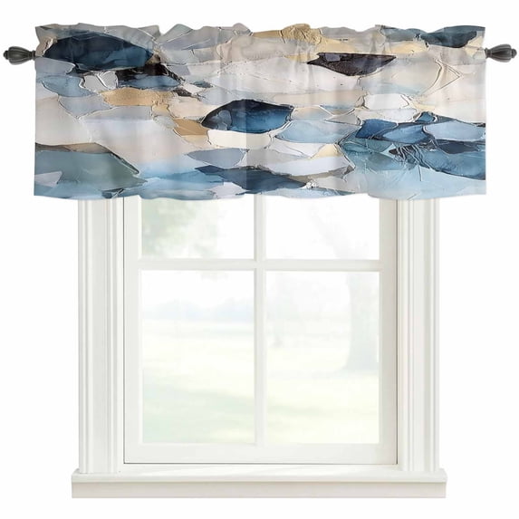 Blue Geometric Rod Pocket Curtain Valance, Modern Abstract Oil Painted ...
