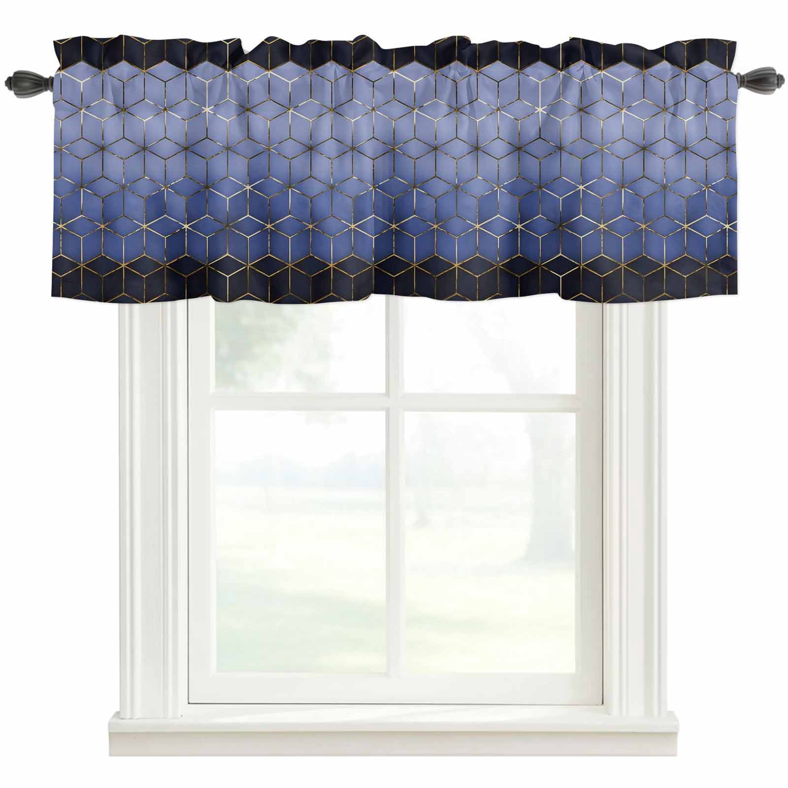Blue Geometric Rod Pocket Curtain Valance, Ombre Modern Abstract Art ...