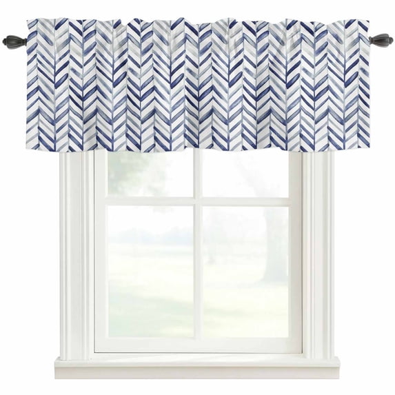 Blue Geometric Rod Pocket Curtain Valance, Watercolor Chevron Abstract ...