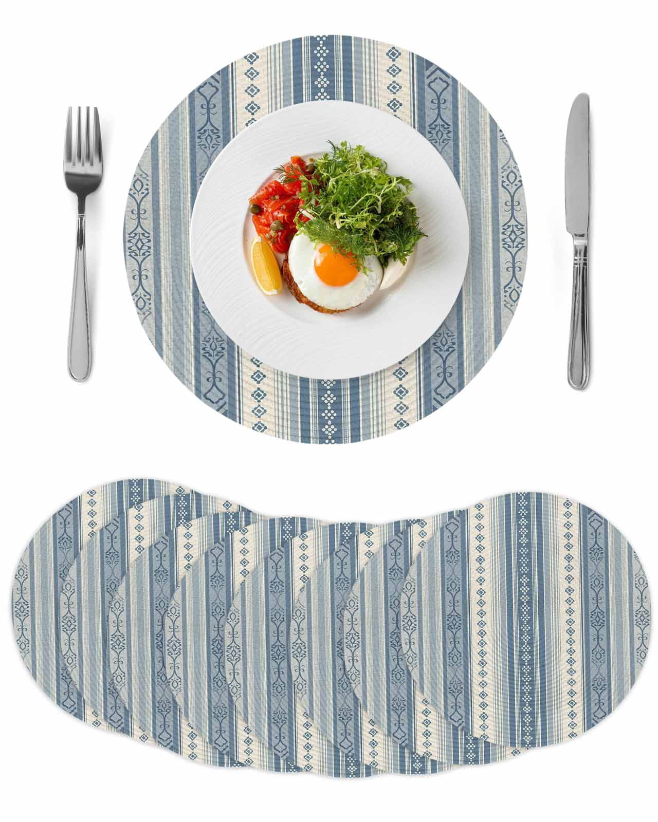 Blue Geometric Round 13 Inch Placemats Set of 8, Modern Abstract Art ...