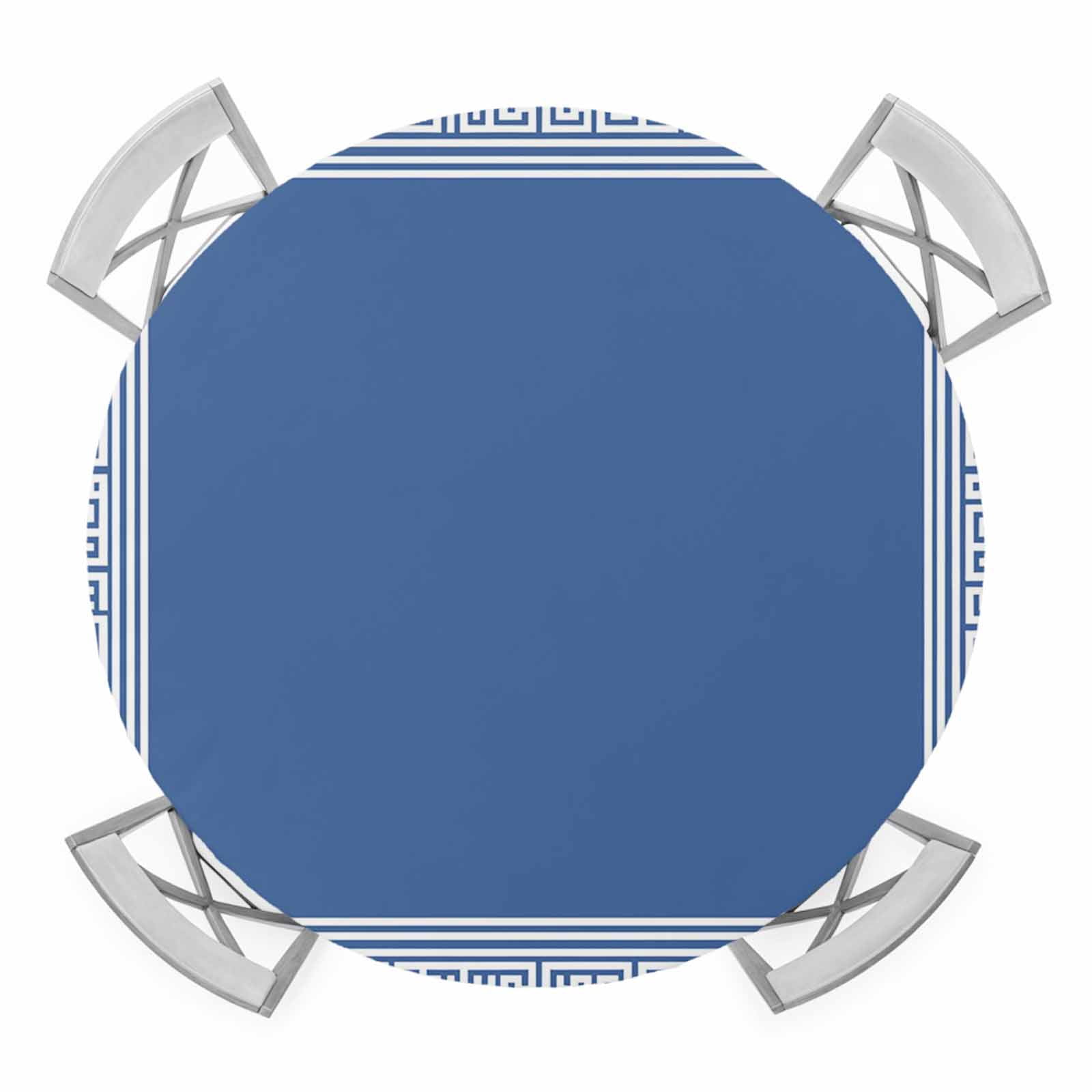 Blue Geometric Round Fitted Tablecloth with Elastic Edge, Waterproof ...