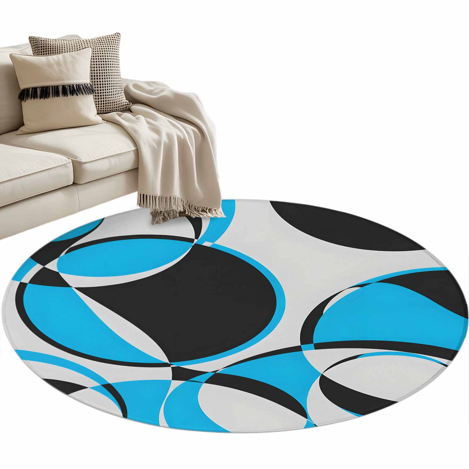 Blue Geometric Round Rug 3.3ft Washable Circle Entryway Rugs Non Slip ...
