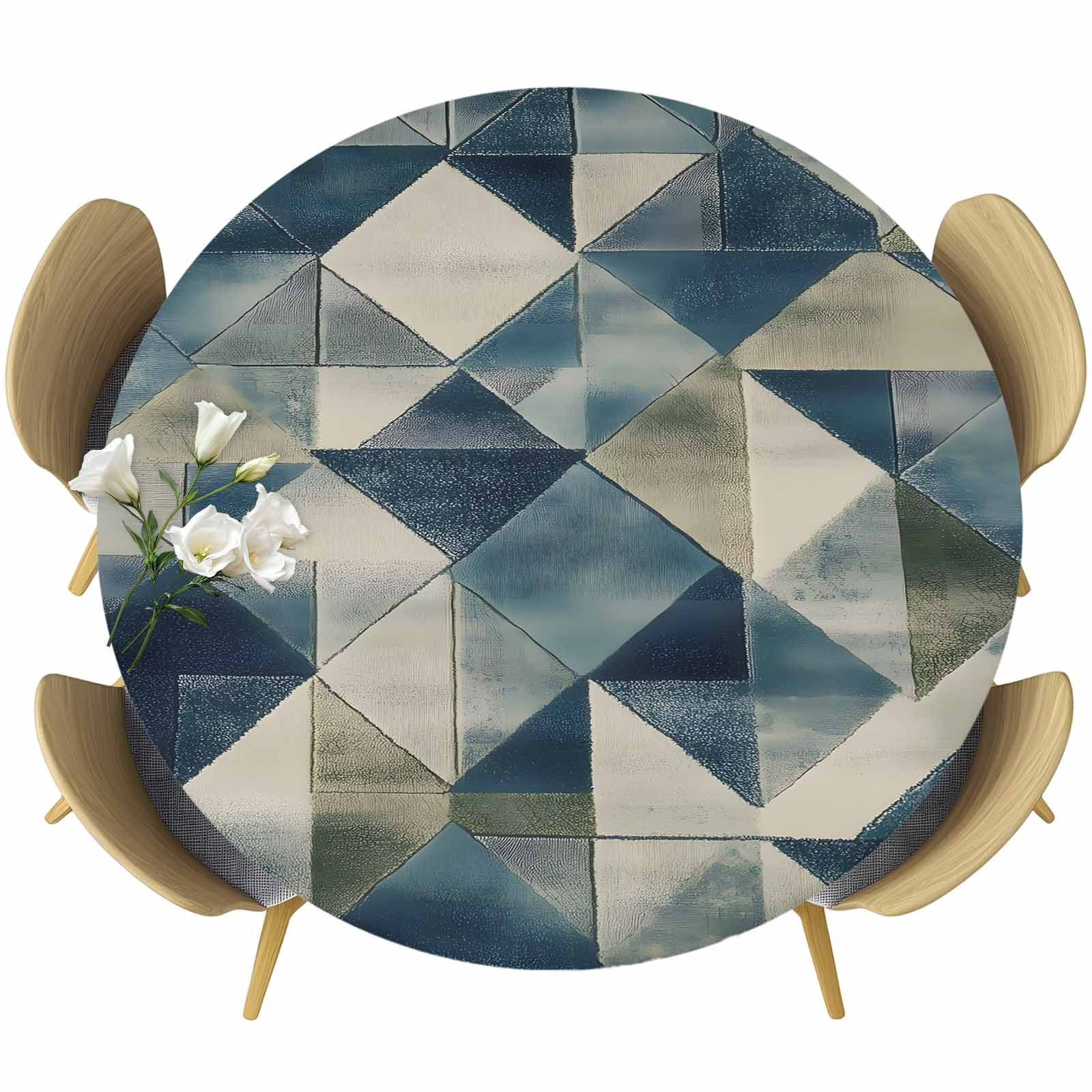Blue Geometric Round Tablecloth 45-54 Inch Round Fitted Table Cloth ...