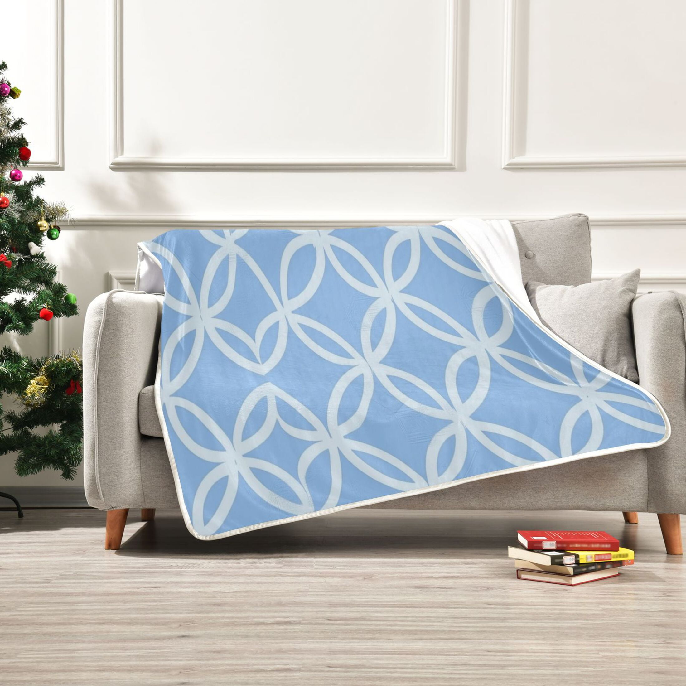 Blue Geometric Shapes Pattern Blanket Bed Throws Soft Cozy Blankets ...