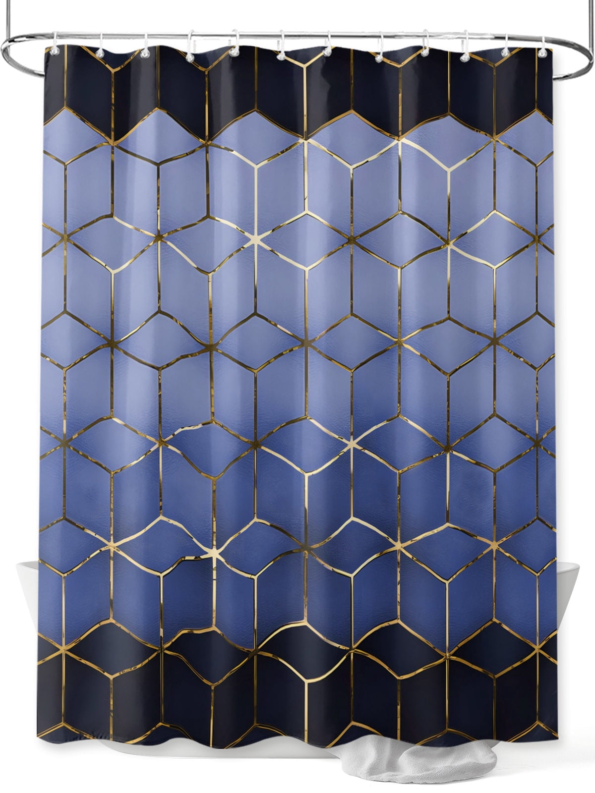 Blue Geometric Shower Curtain 72"W x 78"L Ombre Abstract Art Fabric ...