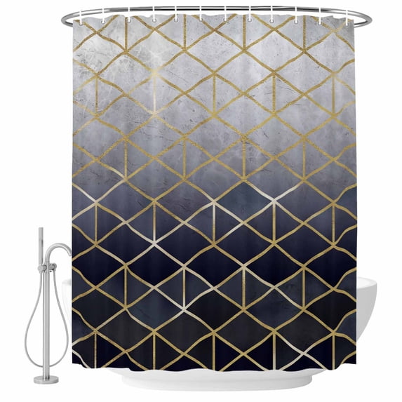 Blue Geometric Shower Curtain Set - Long 72" x 84" Washable Bathtub ...