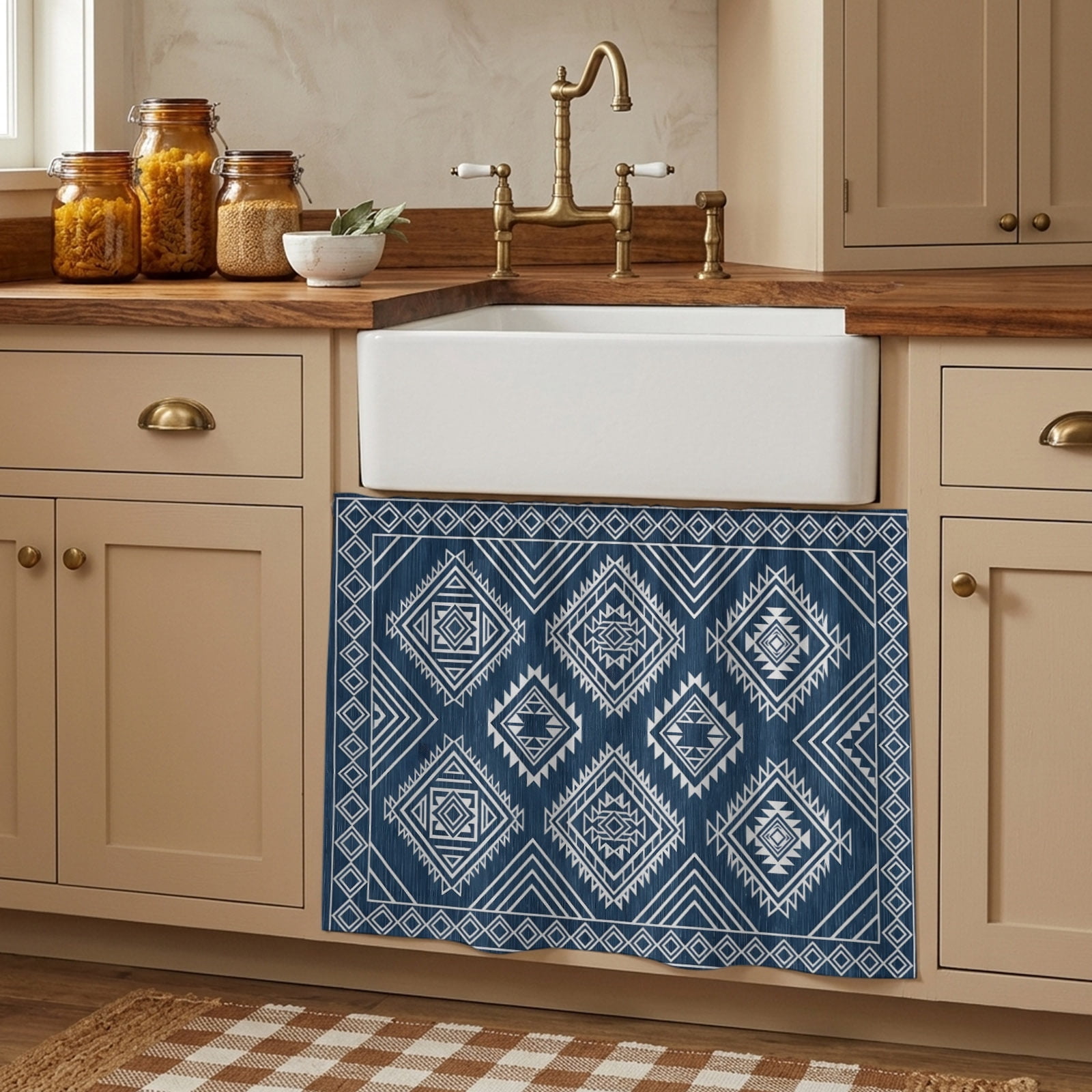 Blue Geometric Small Cabinet Curtains 11"W x 13"L, Geometric ...
