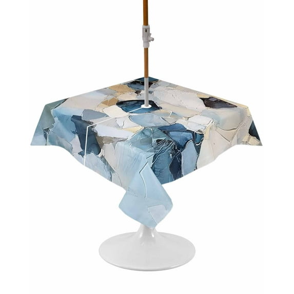 Blue Geometric Square Outdoor Tablecloth, Waterproof Table Cloth Cover ...