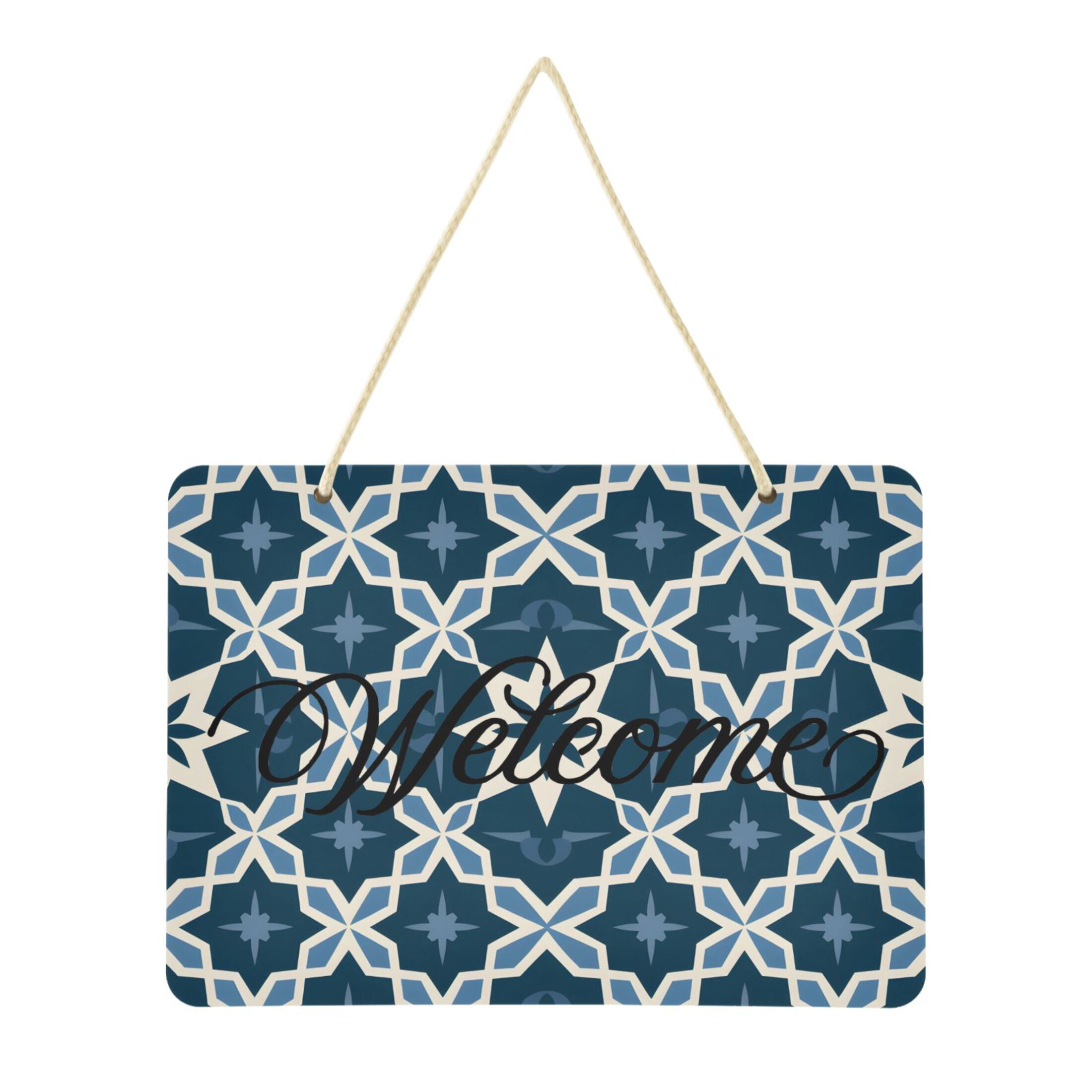 Blue Geometric Stars Welcome Sign Front Door PVC 14x10 inch Hanger ...