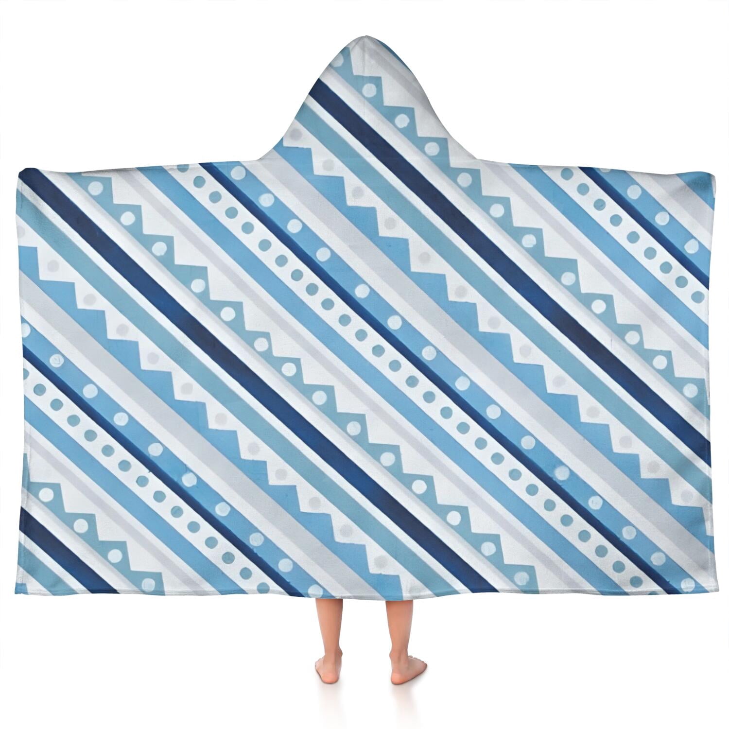 Blue Geometric Stripe Pattern Hooded Bath Towel，50"x30" for Ages 3 To ...