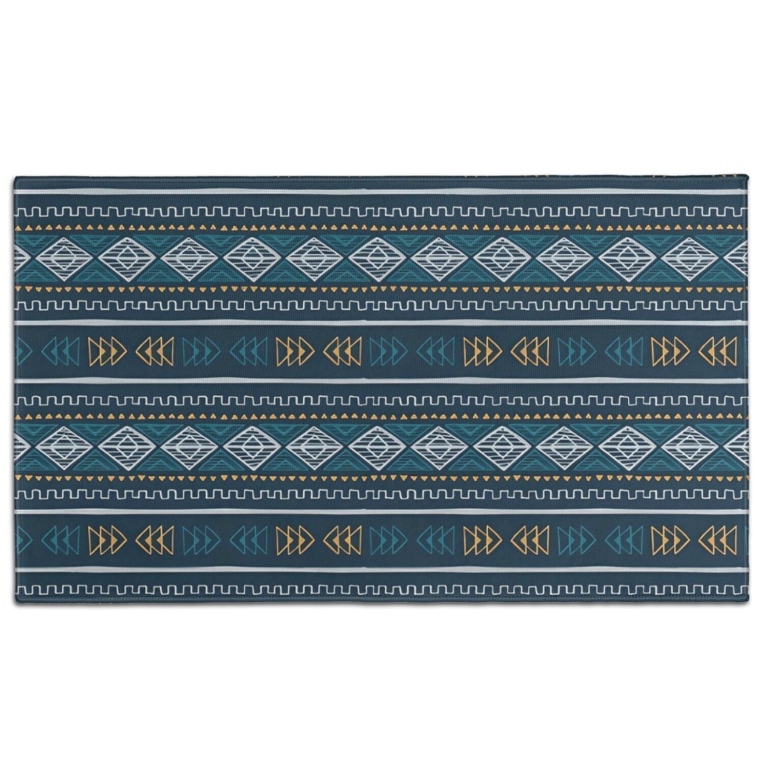 Blue Geometric Striped Pattern Door Rugs,Washable Non Slip Door Mats ...